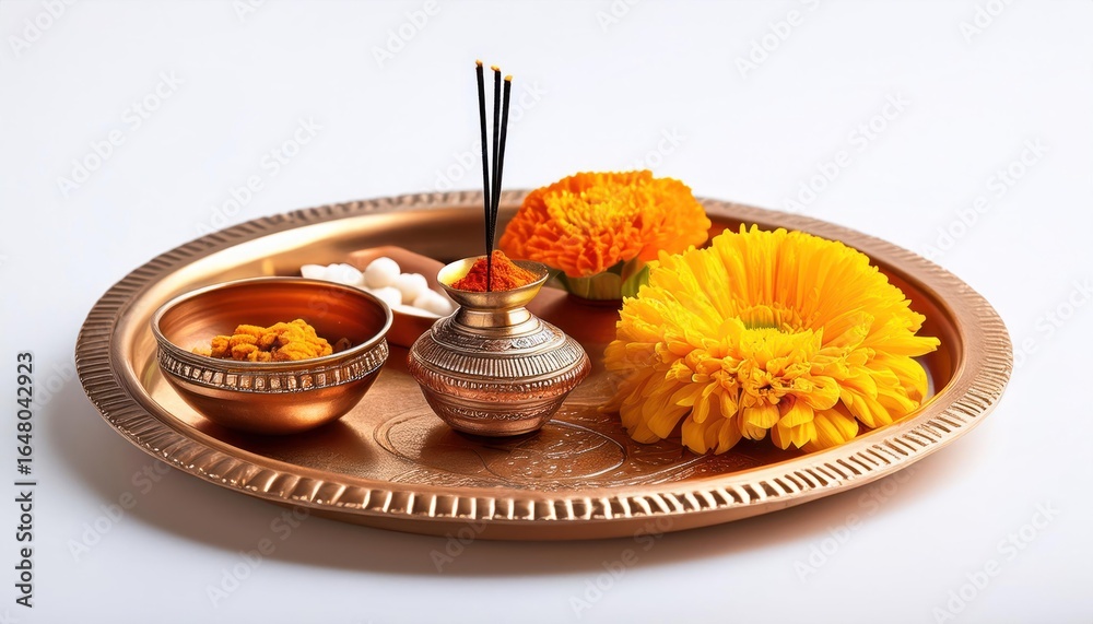 Pooja Thali with Marigold, Fruits, and Traditional Essentials for ...