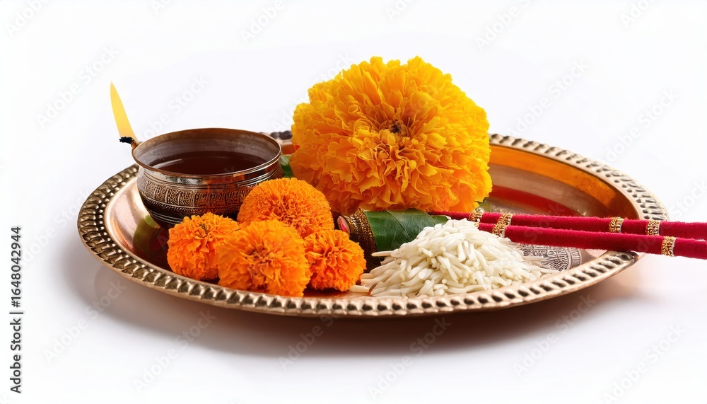Zdjęcie bez tantiem: Pooja Thali with Marigold, Fruits, and Traditional ...