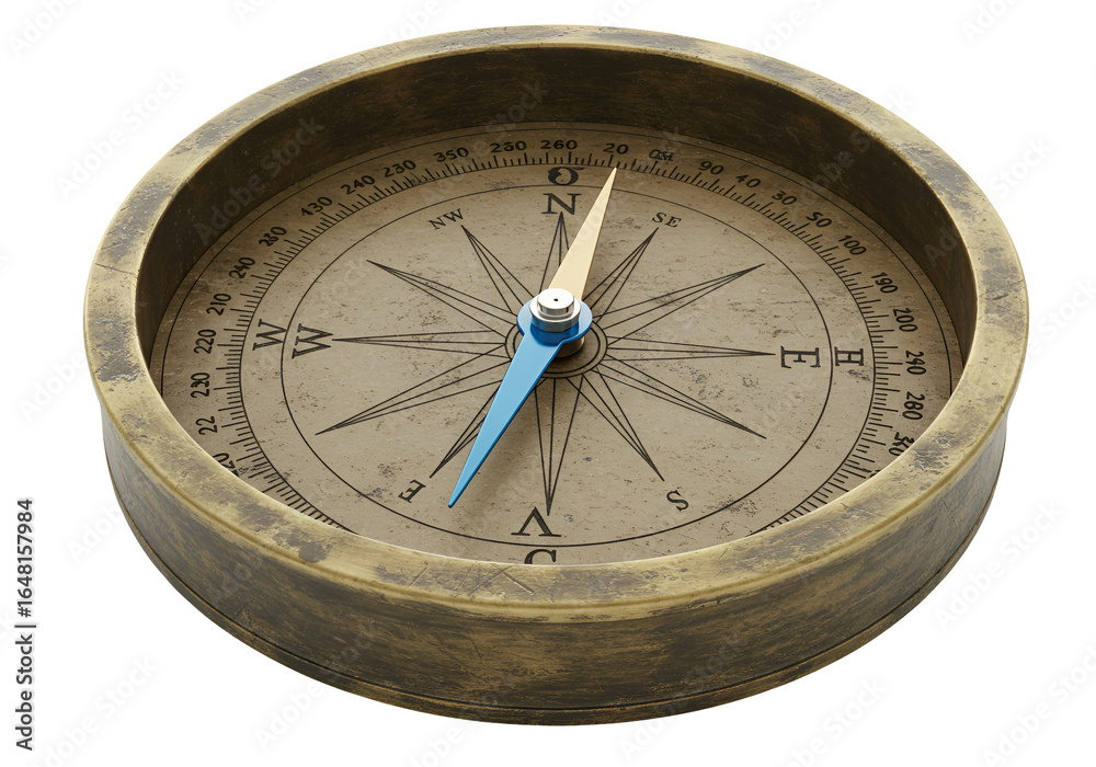 Antique Brass Compass with a Clear Face Displaying Directional Markings ...