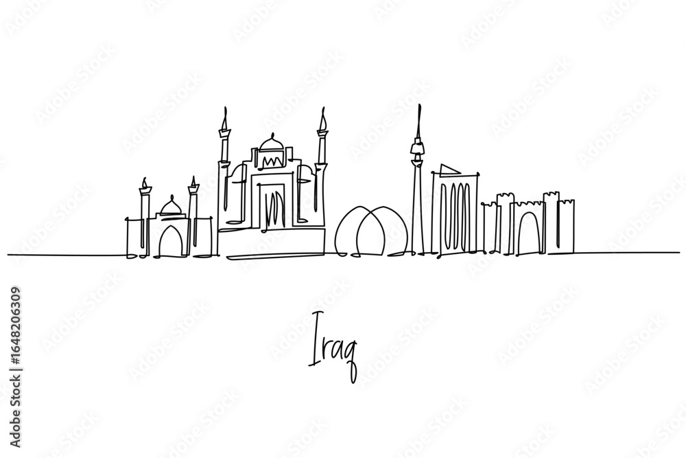 Iraq national skyline in a continuous line drawing with Al Shaheed ...