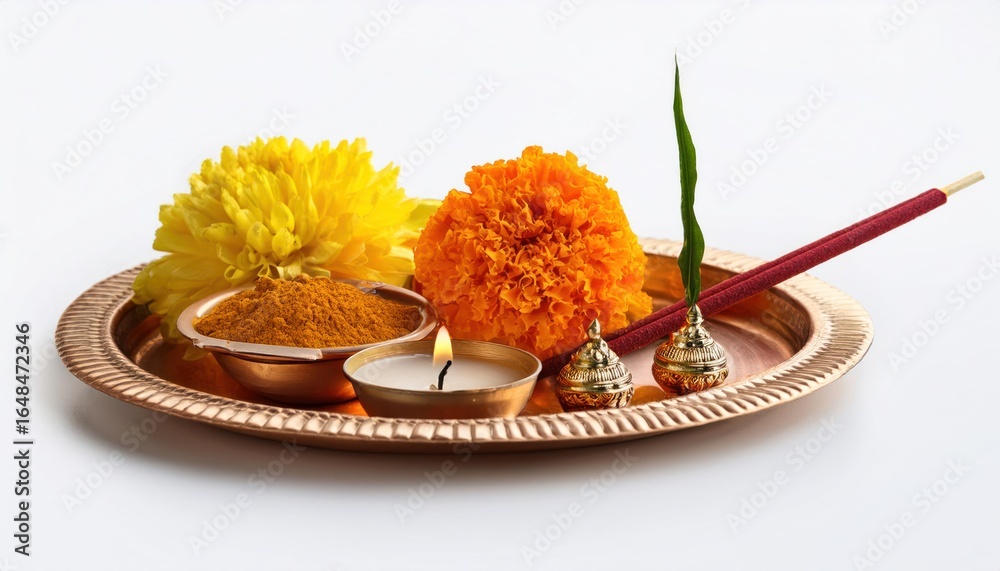 Pooja Thali with Marigold, Fruits, and Traditional Essentials for ...