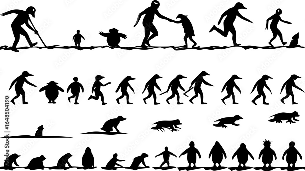 Vector de Stock Silhouetted figures showing the evolution of humans and ...