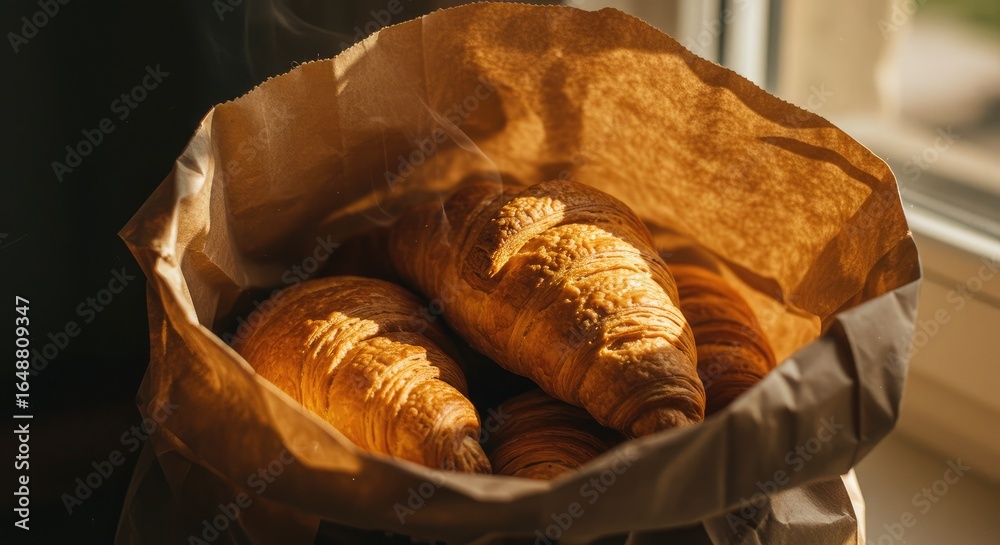 Foto Freshly baked croissants in a paper bag, a delicious and flaky ...