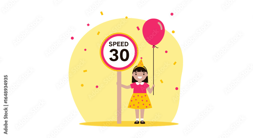 Celebrating Safe Speed Limits Happy Girl Holding Balloon And Speed ...