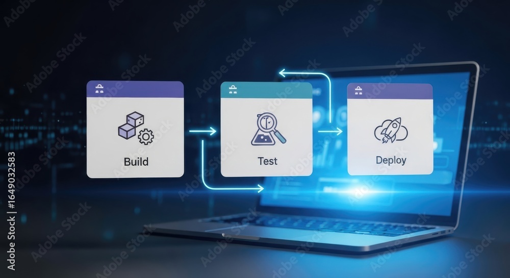 Software Development Lifecycle Depicted on a Laptop Screen Showing ...
