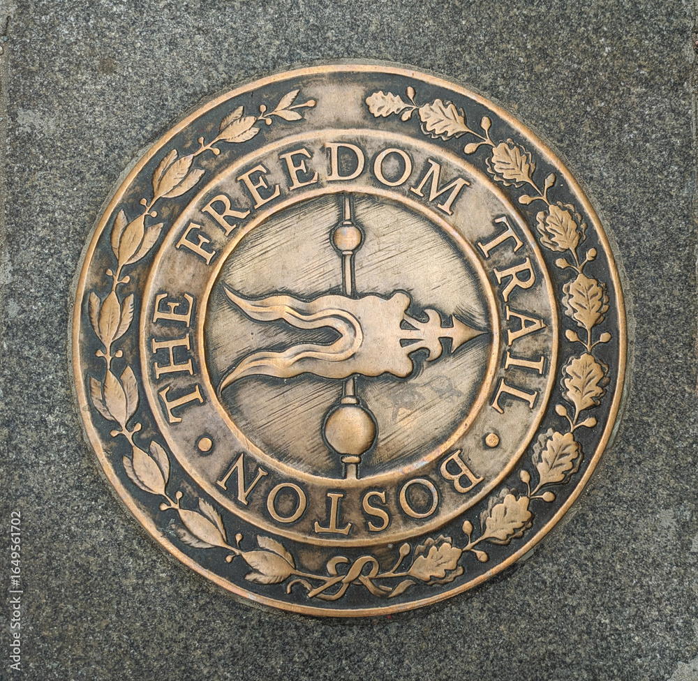 Boston, MA - USA - 08-07-2025: Boston Freedom Trail sidewalk marker ...
