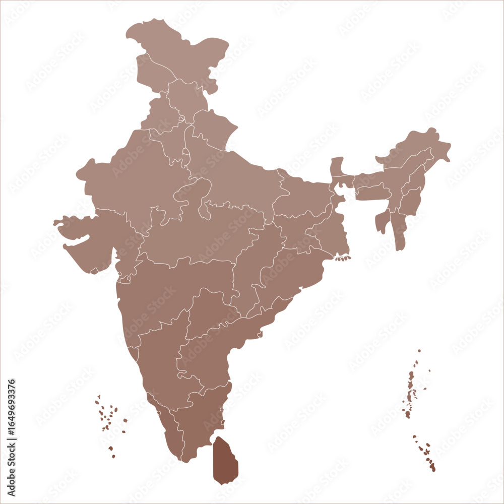 India Capitals Map, Large political map of India with color-coded ...