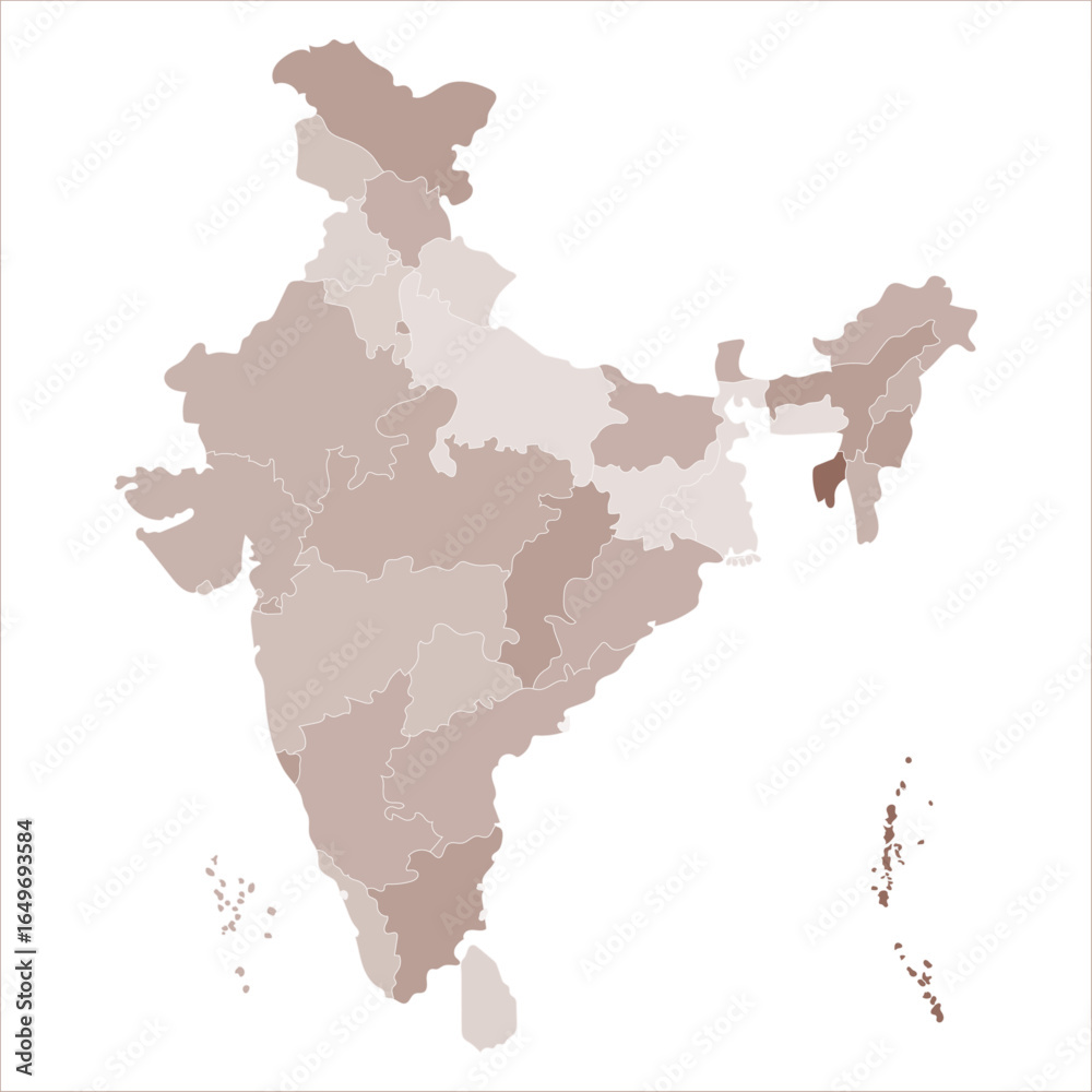 India Capitals Map, Large political map of India with color-coded ...