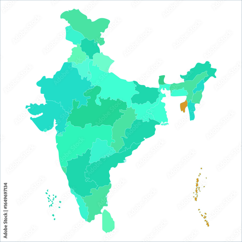 India Labeled Map, High-quality India map with all state boundaries for ...