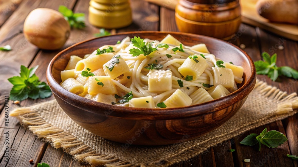 Pasta con Patate e Provola – potato cubes, provola cheese, short pasta ...