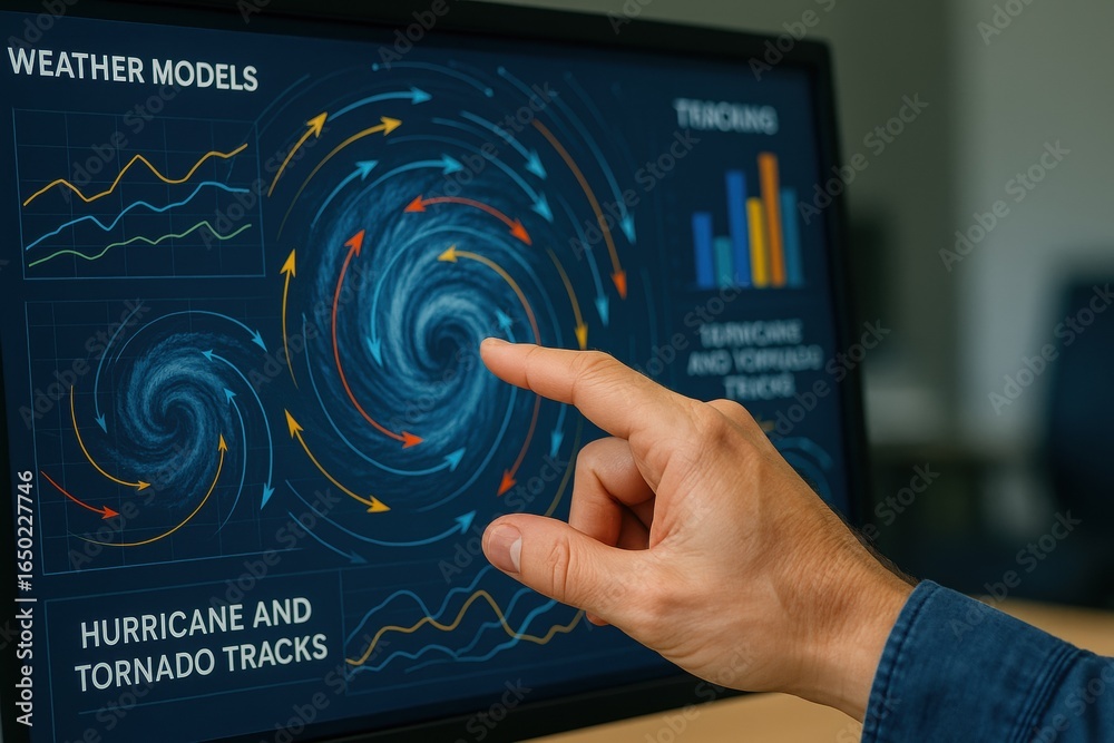 climate data visualization. A person analyzes weather data on a ...