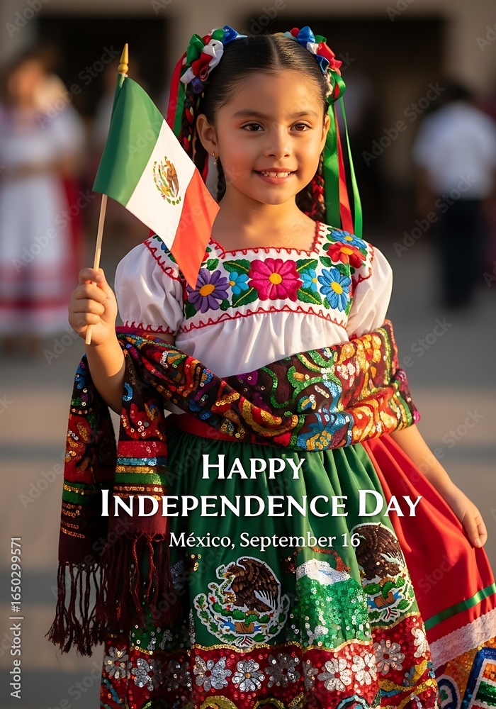 Foto de Stock Celebrating mexican independence day, a young girl ...