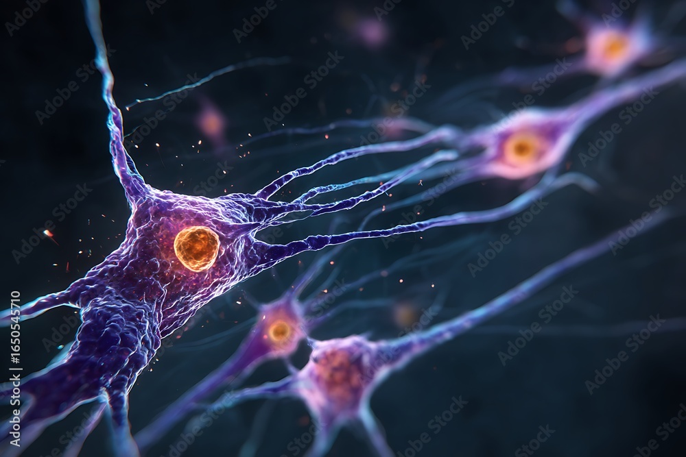 Foto de Stock Human nerve tissue under microscope, showing neuron cell ...