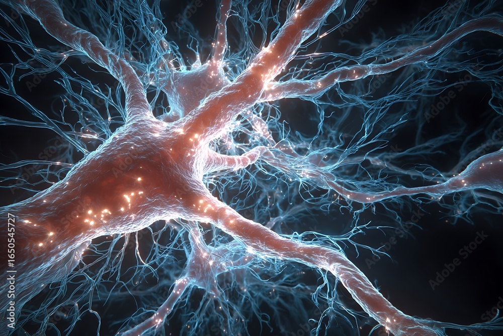 Foto de Stock Human nerve tissue under microscope, showing neuron cell ...