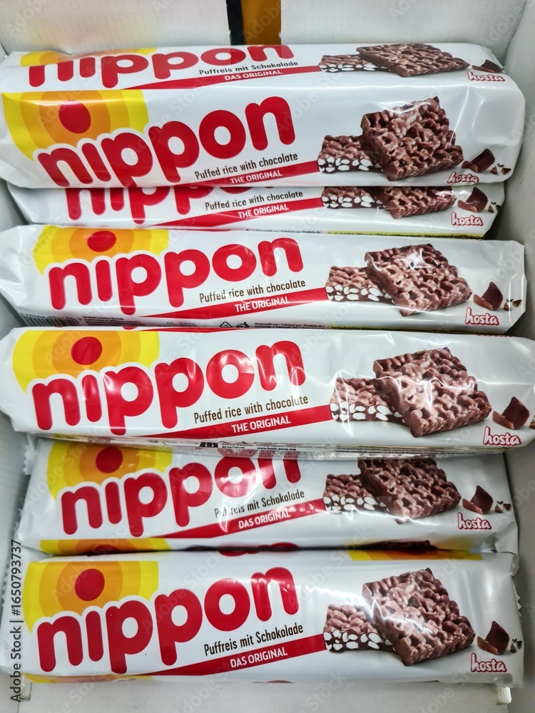 Kiel, Germany - 09. August 2025: Nippon puffed rice chocolate bars ...