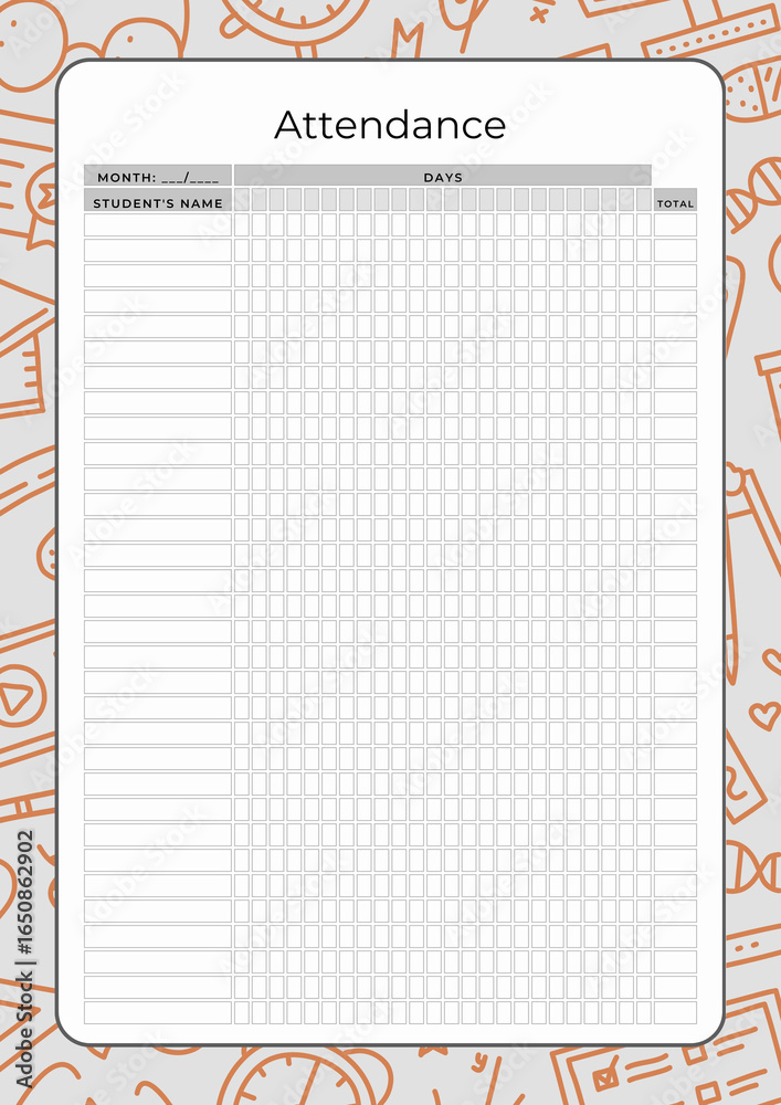 Blank school attendance sheet with decorative border for tracking ...