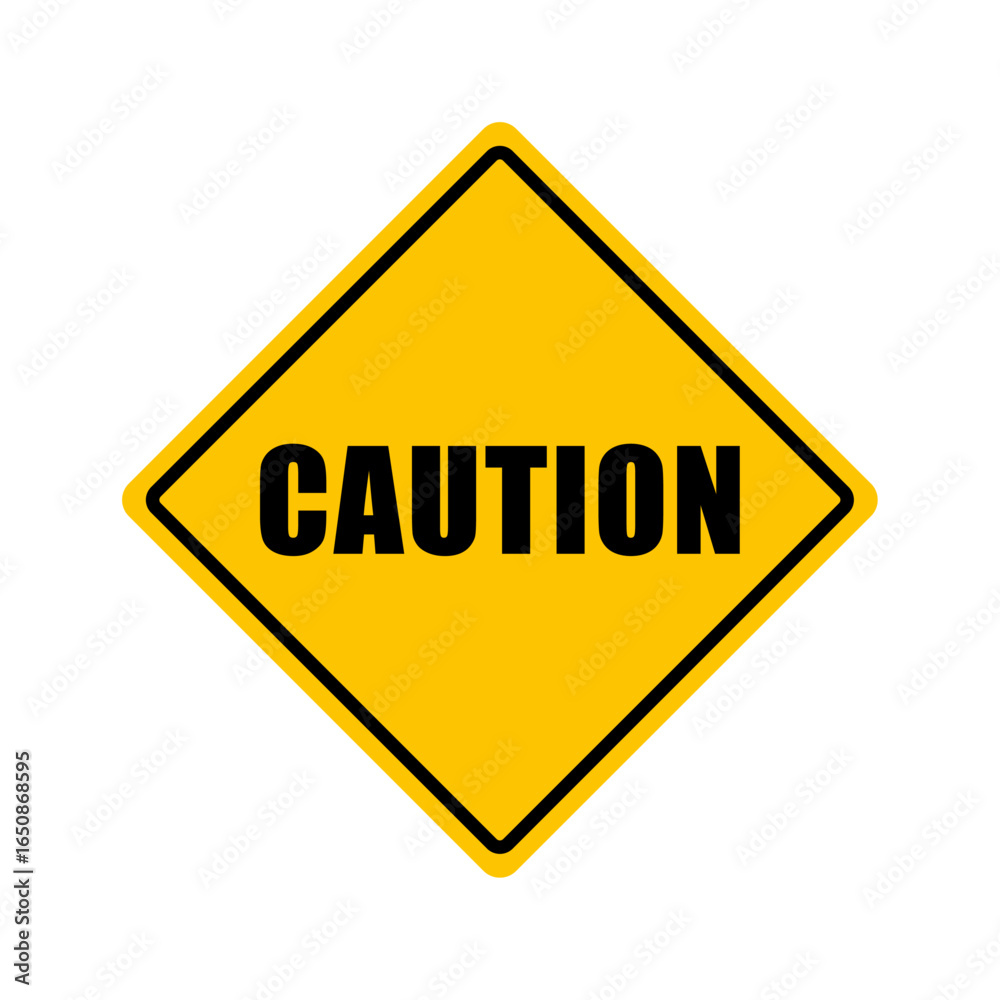 Caution sign with bold black text Suitable for hazard alerts, workplace ...