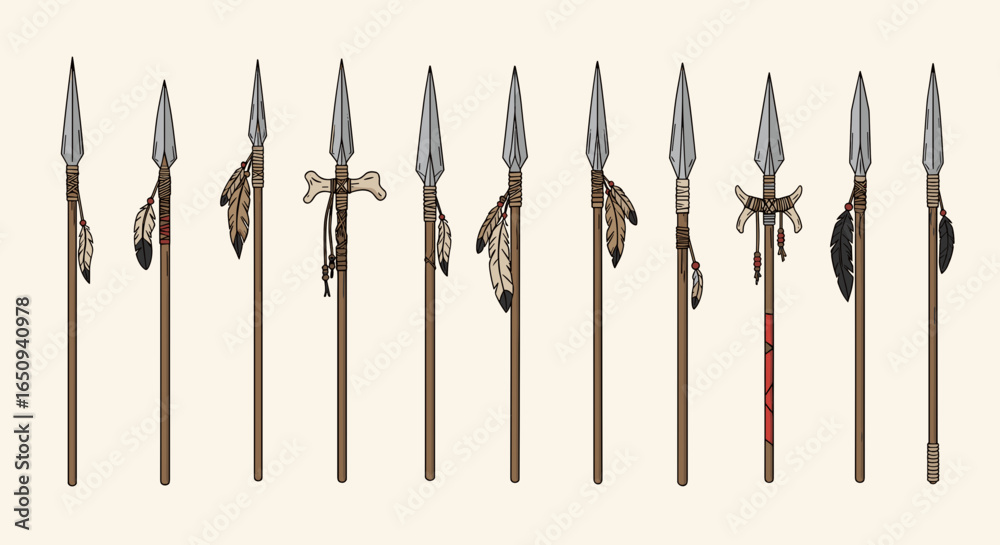 Illustration showcasing a collection of native american spears with ...