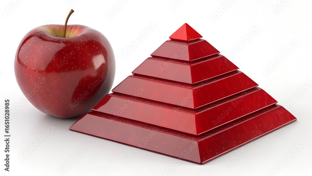 Apple reshaped into a flawless pyramid with glossy red gradients and ...