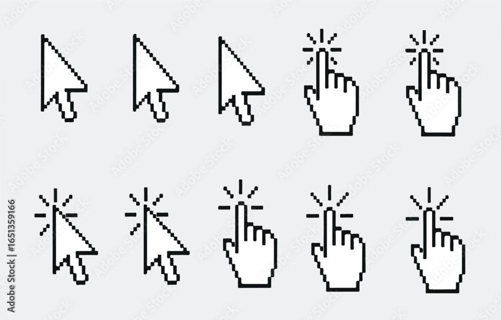 Stock-Vektorgrafik „Set of computer mouse cursors and hand click icons ...