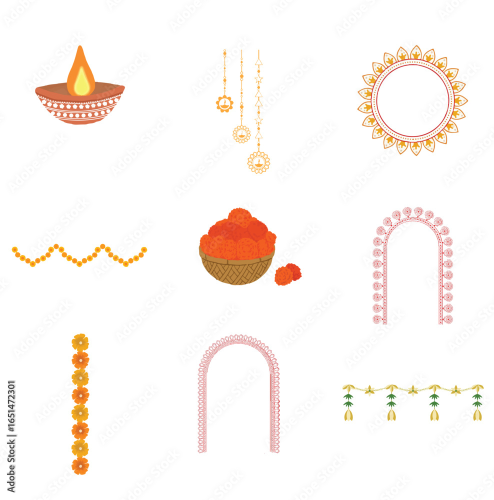 Durga Puja Elements Icon Pack – Kalash, Dhunuchi, Trishul, Dhak & More ...