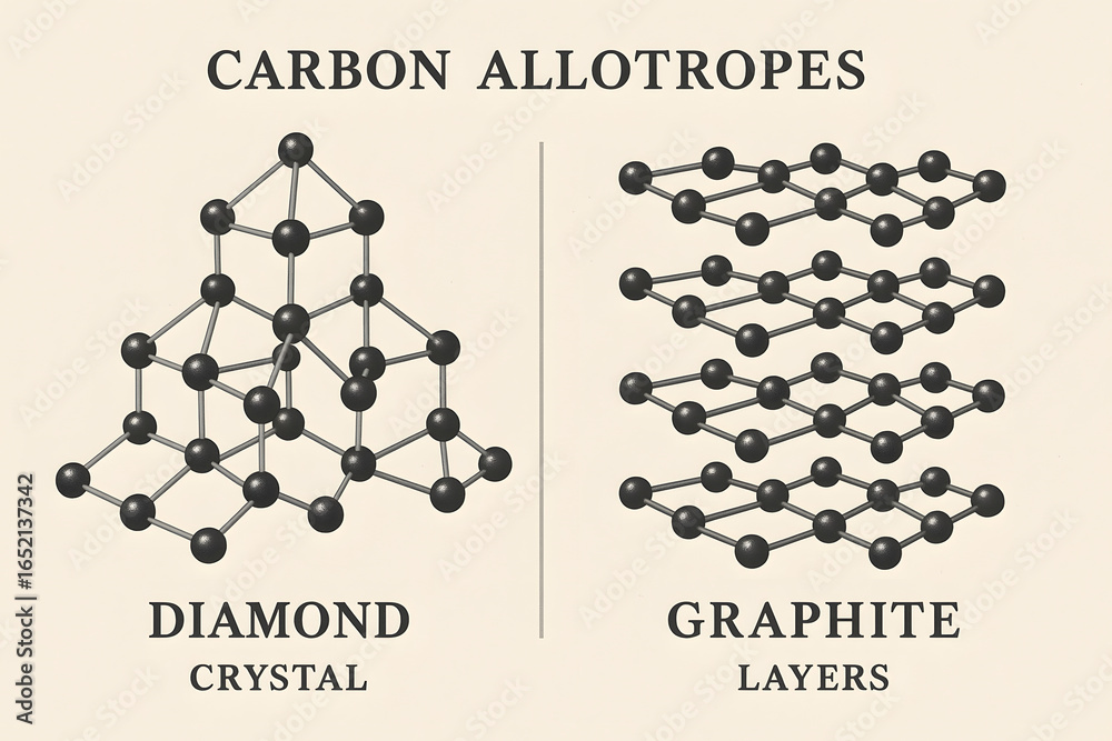 Zdjęcie bez tantiem: Diamond and Graphite Allotropes: An illustrative ...