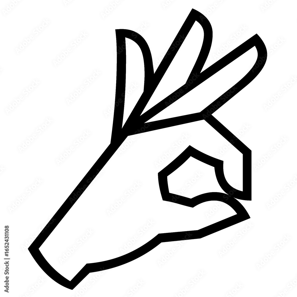 OK sign hand gesture with fingers round outline vector illustration ...