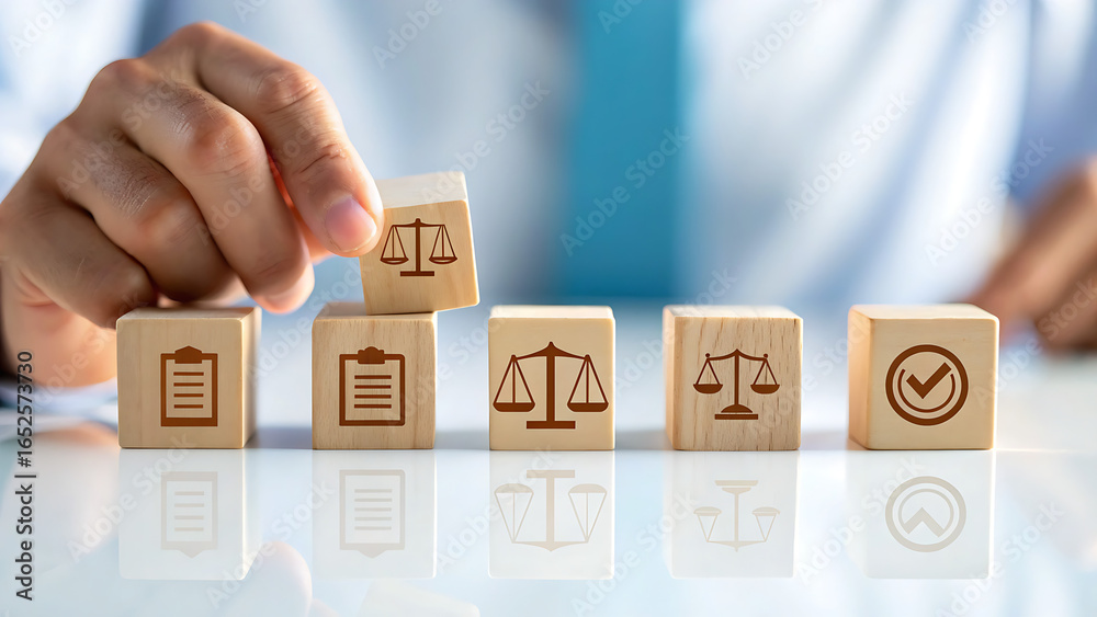 “Legal Compliance and Verification Concept – Hand Placing Justice Scale ...
