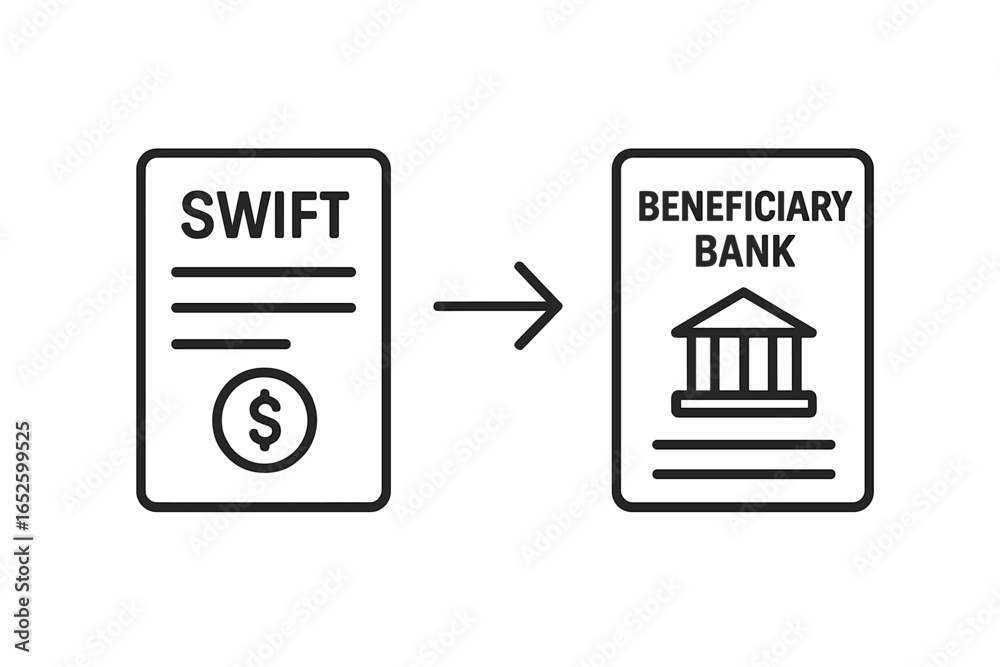 Wire Transfer Icon Set with SWIFT Form and Beneficiary Bank Details ...