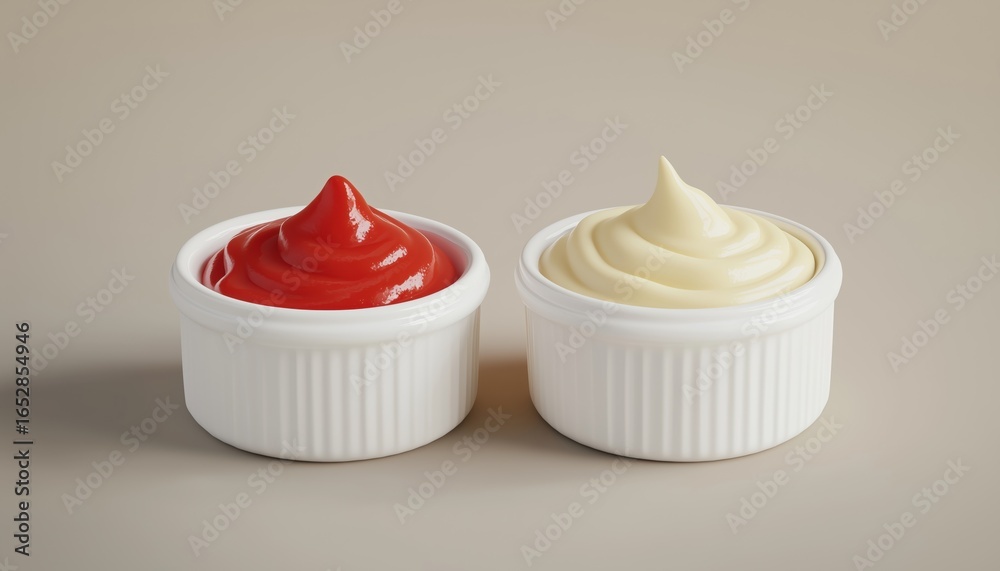 Small Containers Of Mayonnaise And Tomato Ketchup: Perfect Complements ...