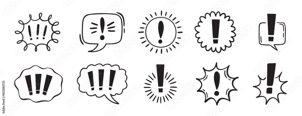 Vector de Stock exclamation mark icon with bubble chat set, comix ...