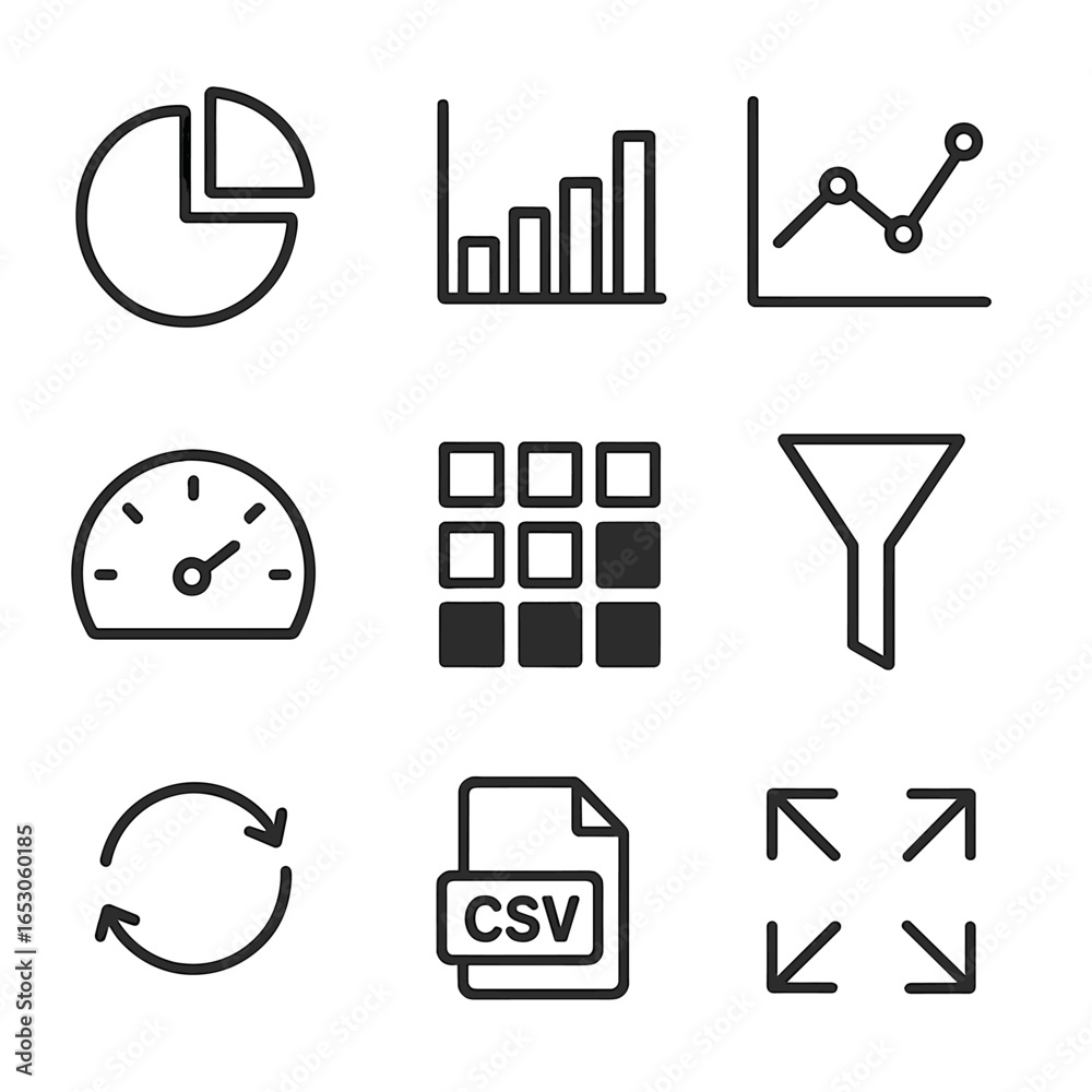 Vector de Stock Dashboard Icons Collection. Line style icons of Data ...