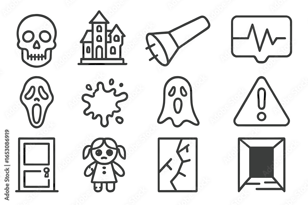 Vector de Stock Horror Game Icons. Line style icons of horror games ...
