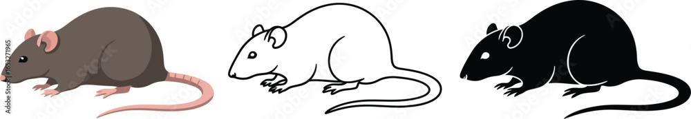 Vector illustration of rats in different styles and colors Stock Vector ...