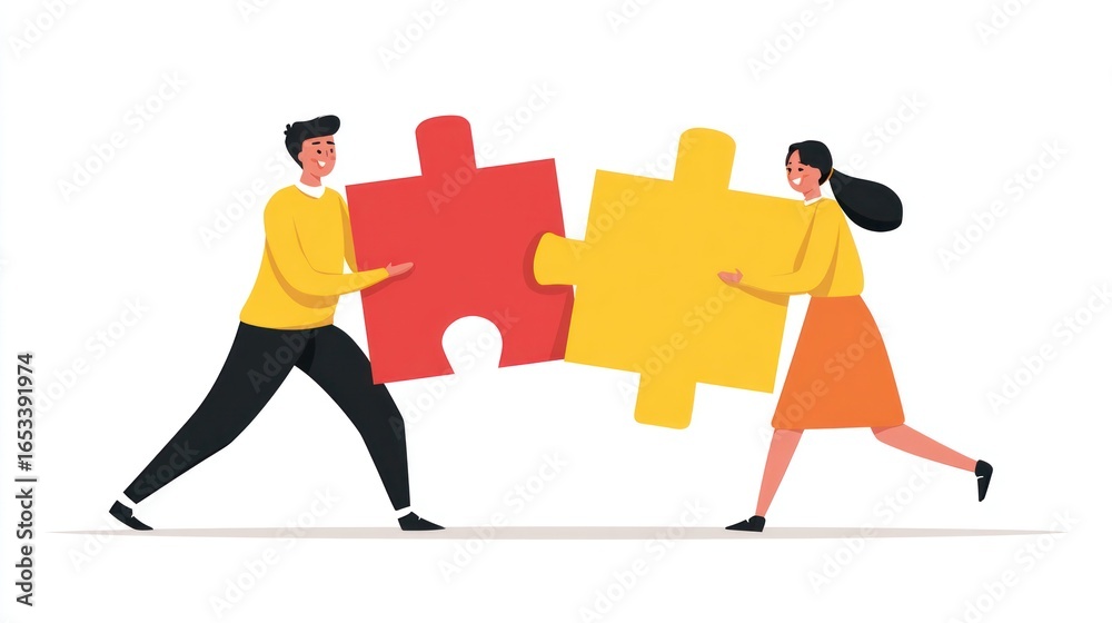 Illustration Stock Animated illustration of two figures joining giant ...