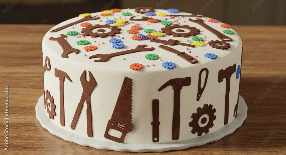 Celebration cake with tools for handyman birthday party tool themed ...
