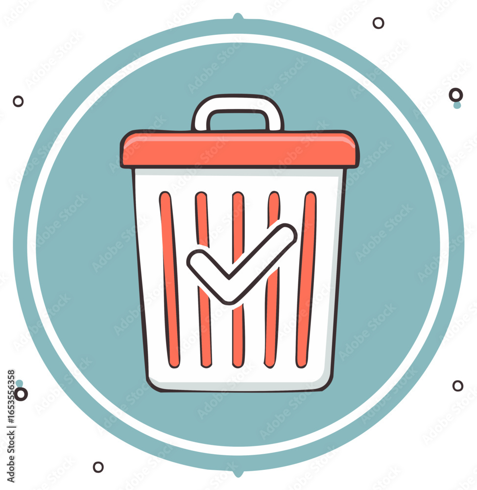 Approved trash can symbol in a light blue circle for recycling and ...