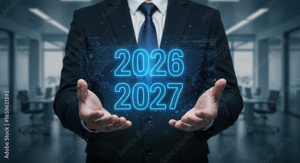 Future Years 2026 and 2027: An executive, radiating confidence ...