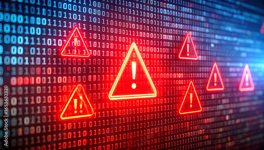 Digital warning signs: A digital landscape, with warning signs on the ...