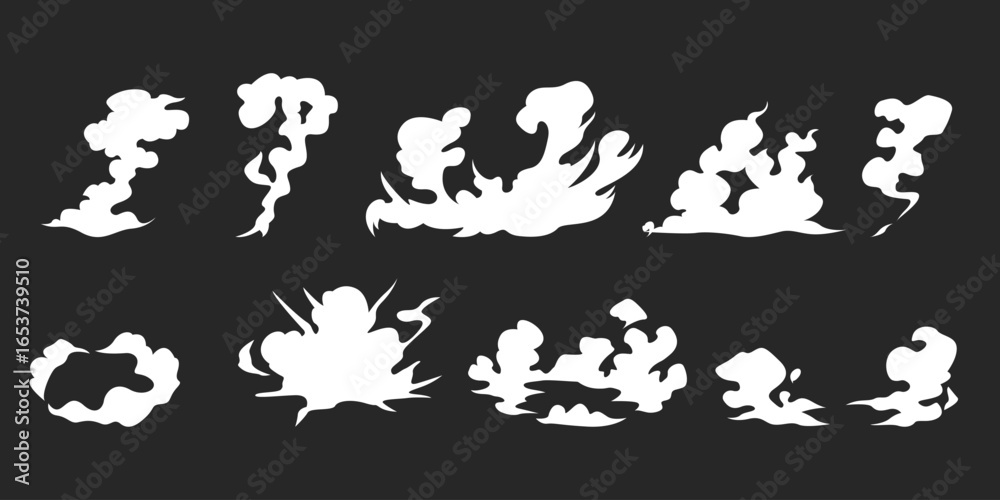 Comic smoke set. Comic energy explosion. Smoke clouds, puff, mist, fog ...