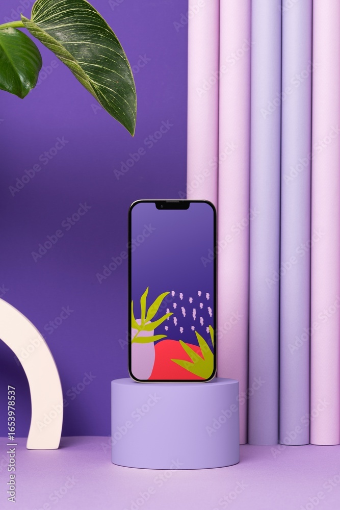 Tropical mobile screen, digital device with design space Stock Photo ...