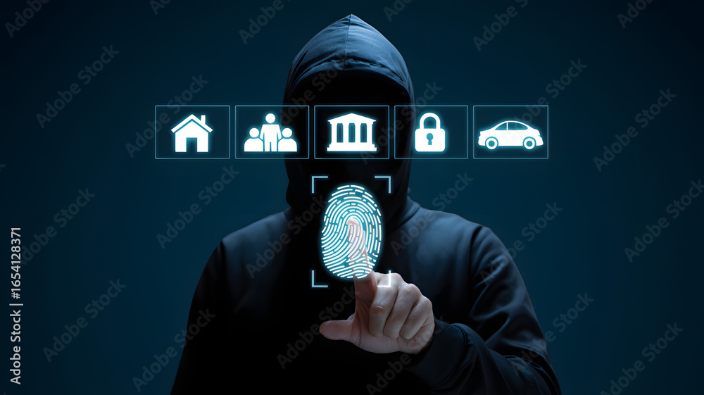 Dark web hacker accessing personal data with fingerprint scan ...