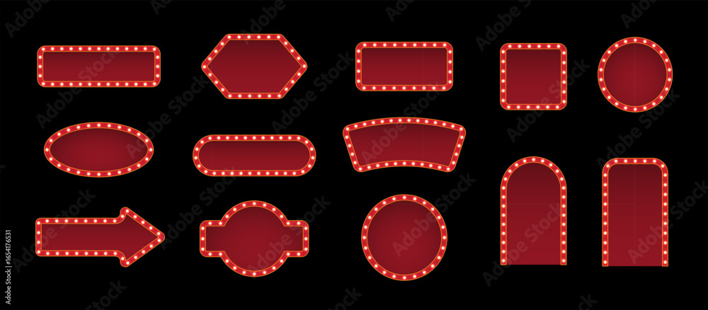 Vetor Retro casino light signs with red glossy glass surfaces and ...