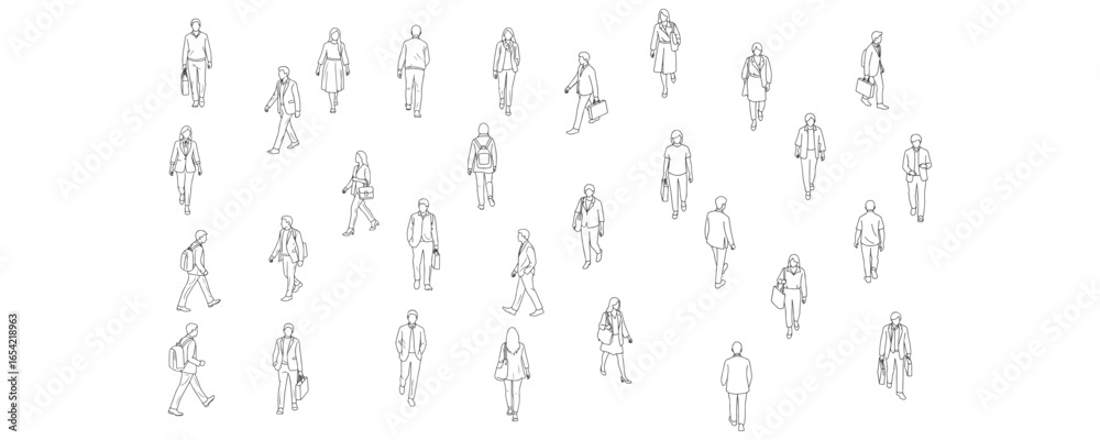 Architectural drawings of walking people top perspective vector ...