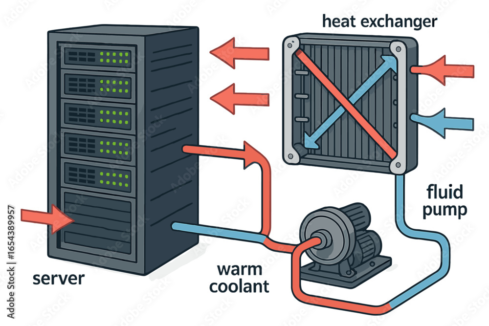 Server liquid cooling system diagram. Vector illustration of data ...