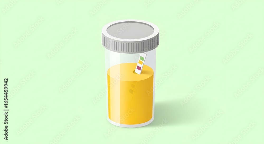 Medical laboratory testing urine sample with dipstick showing color ...