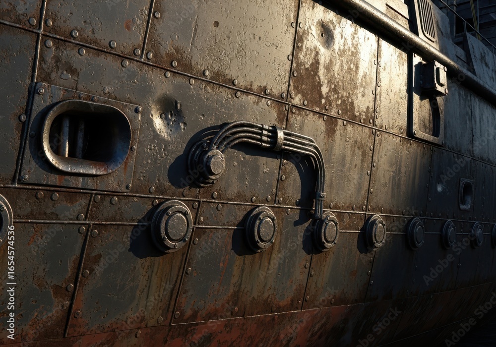 Rusty Metal Surface of Old Industrial Ship with Pipes and Bolts Stock ...