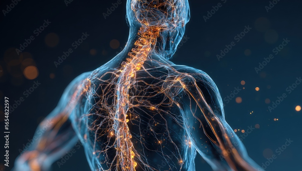 3D anatomy, nervous system, spine, glowing Stock Photo | Adobe Stock