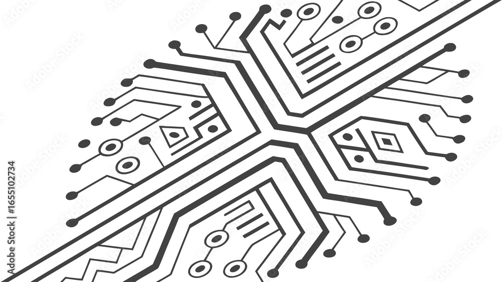 Stylized circuit board design with symmetrical lines and geometric ...