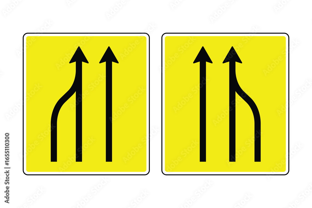 Stock-Vektorgrafik „Temporary Lane Narrowing Signs – Three-Lane Merge ...